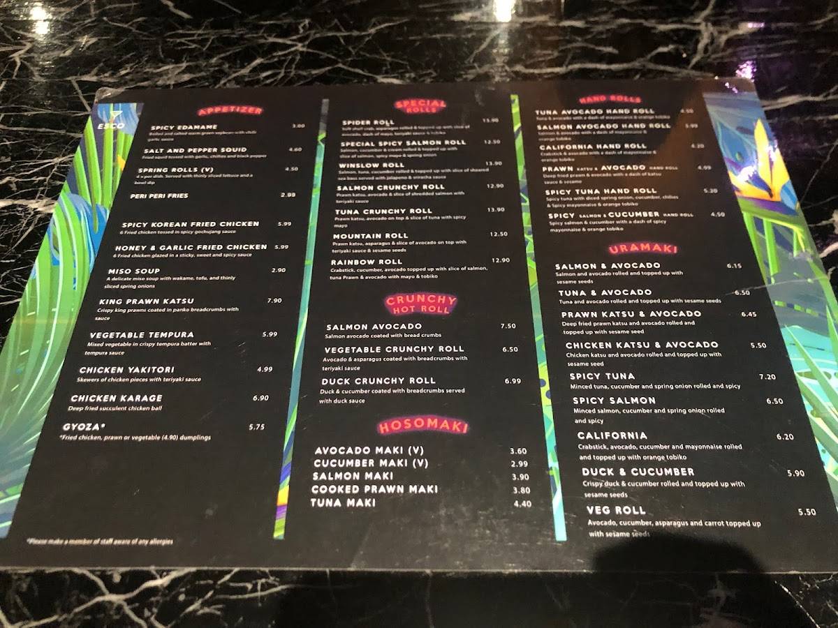 Carta del restaurante Esco, Fleet