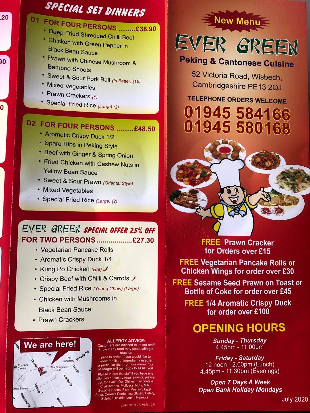 Menu at Evergreen fast food, Wisbech