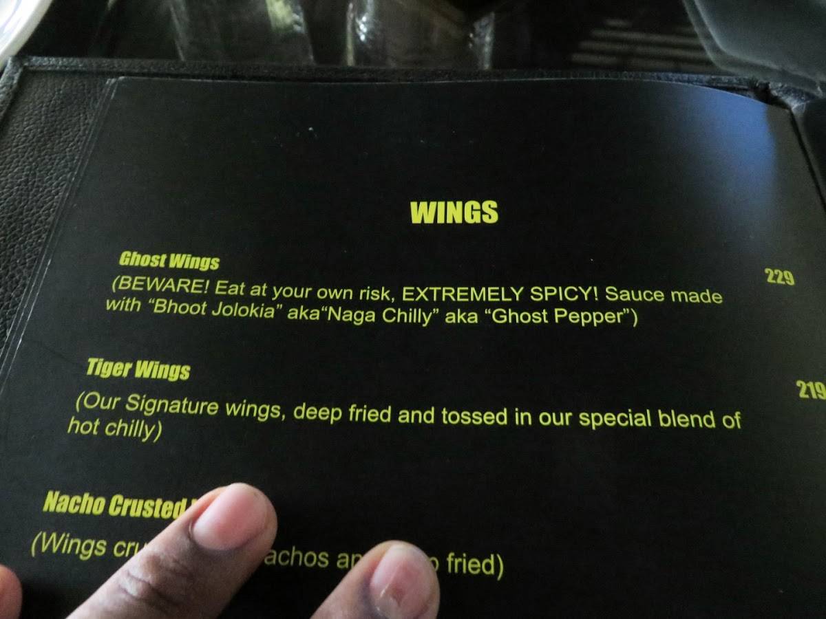Menu at Eye of the Tiger, Manipal