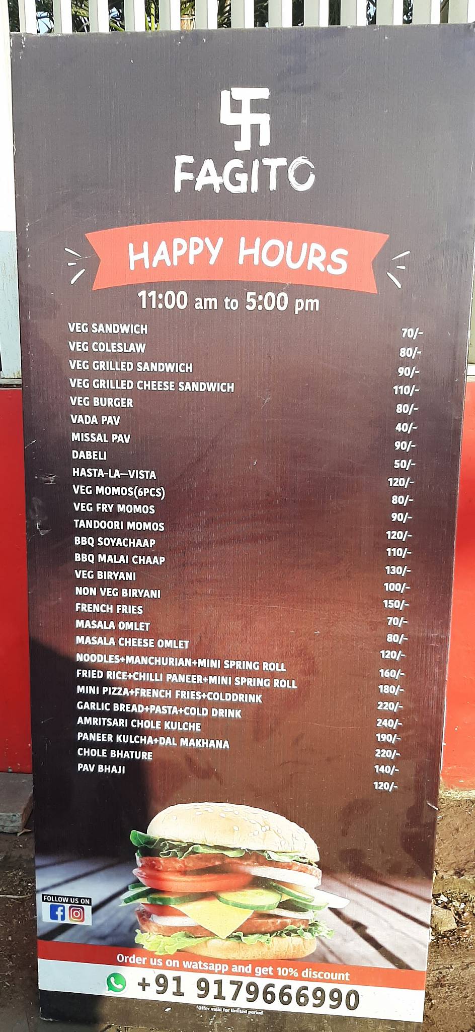 Menu at FAGITO, Bhopal