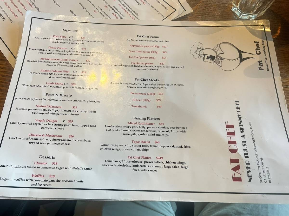 Menu at FAT CHEF Carrum Downs restaurant, Carrum Downs, Frankston ...