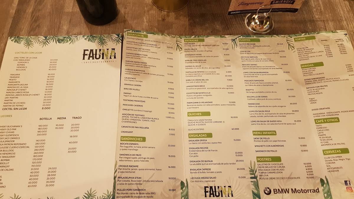 Carta de FAUNA Restaurante Cafe, Ibagué