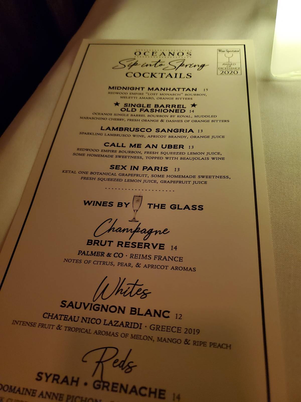 Menu at Oceanos Oyster Bar & Sea Grill, Fair Lawn
