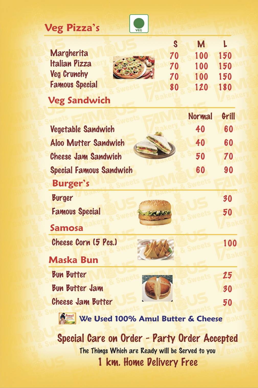 Menu at Famous Bakery & Sweets, Ahmedabad