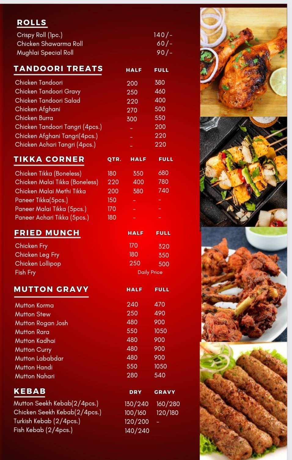 Menu at Mughlai Junction, Faridabad