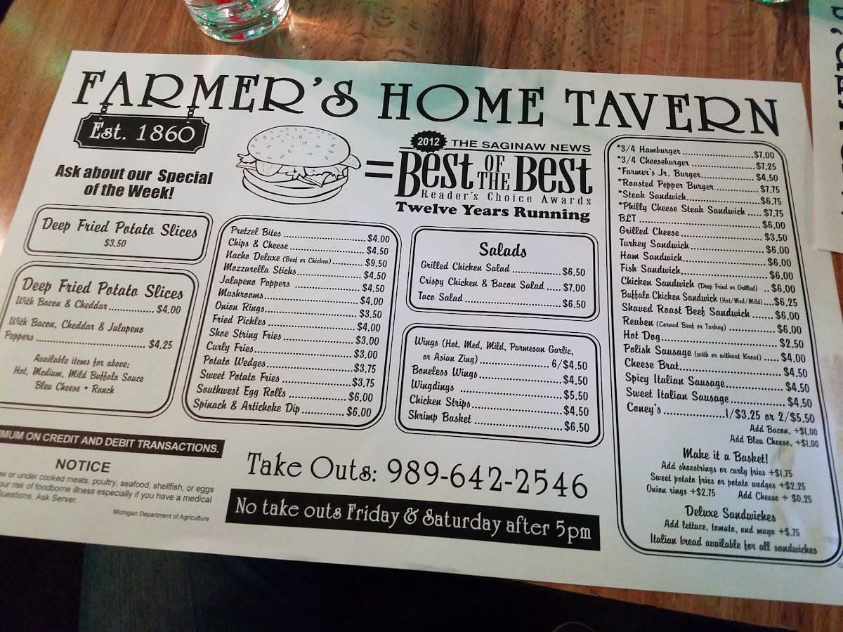 Menu at Farmers Home Tavern pub & bar, Hemlock