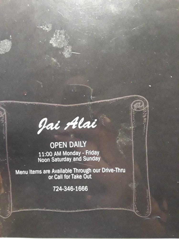 Menu at Jai Alai restaurant, Hermitage