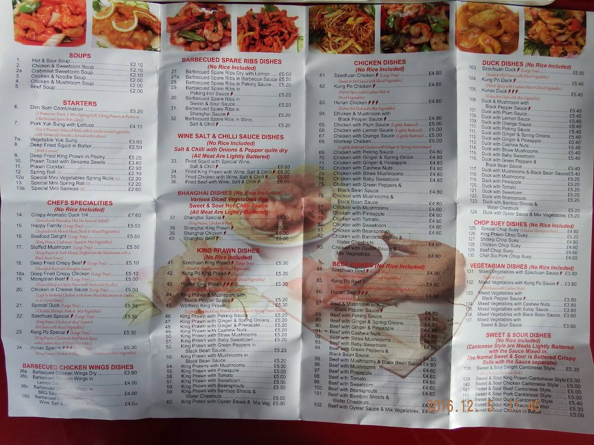 Menu at Cantonese Express fast food, Walsall
