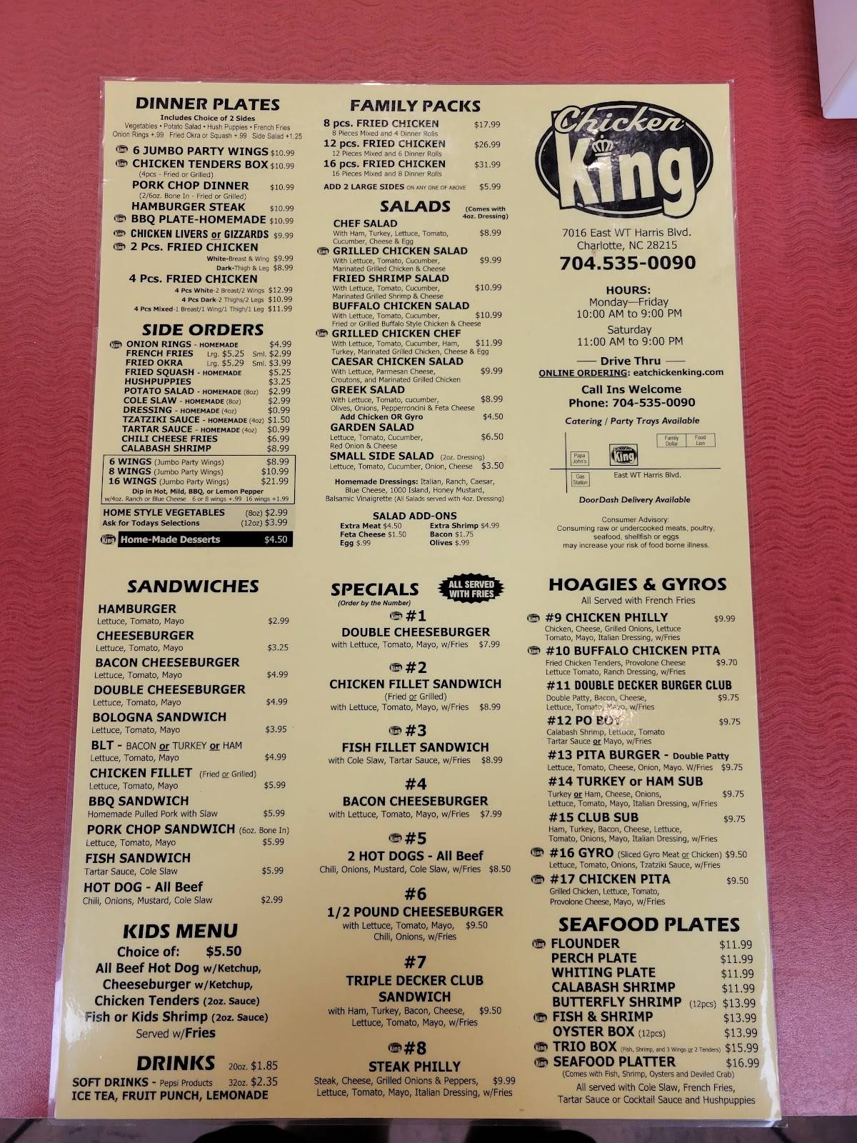 Menu at Chicken King fast food, Charlotte, E W.T. Harris Blvd