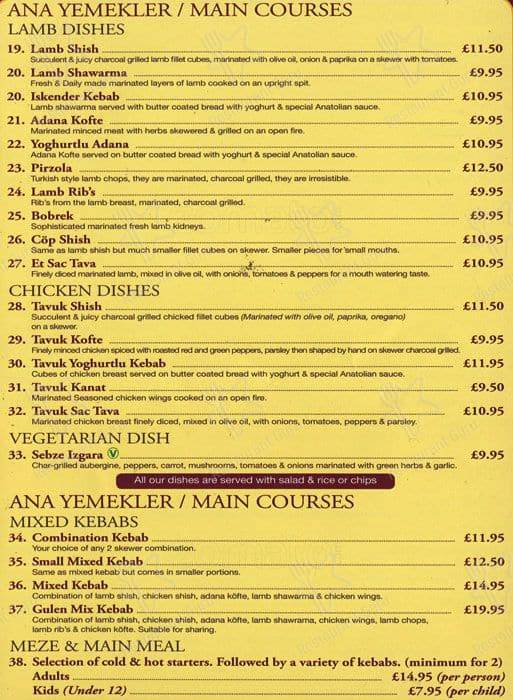 Menu at Gulens welling fast food, Welling