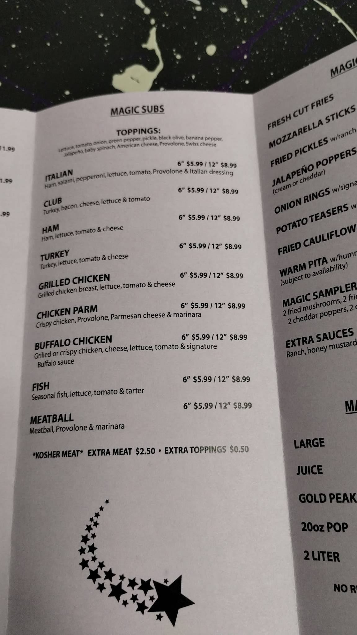 Menu at Magic subs and gyros fast food, Barberton