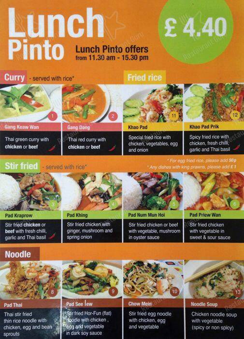 Menu at Siam Pinto fast food, Greenford, 313A Ruislip Rd E