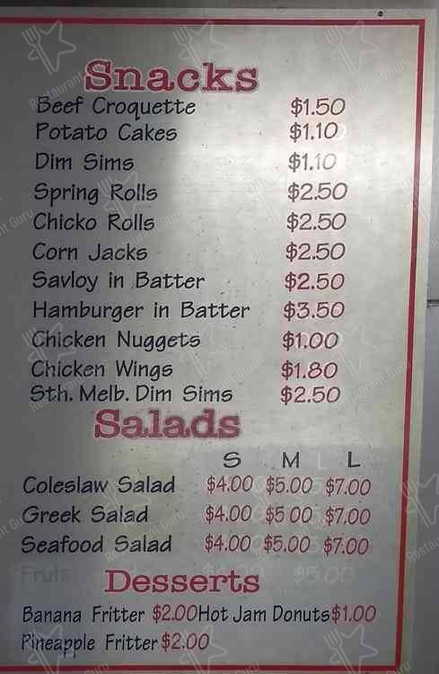 Menu at South Morang Fish and Chips fast food, South Morang