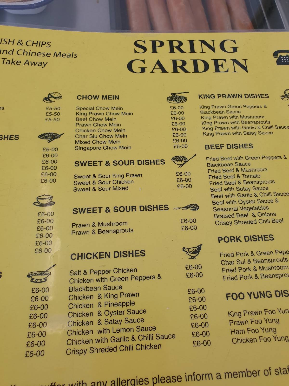 Menu at Spring Garden fast food, Macclesfield
