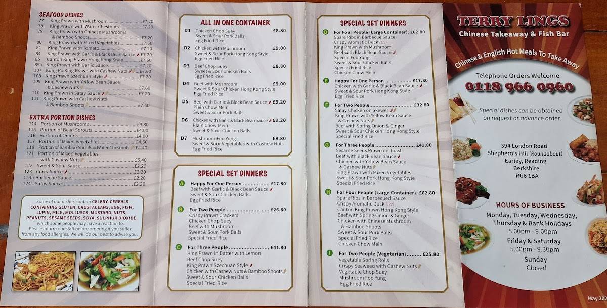 Menu at Terry Ling's Chinese & Fish Bar, Reading