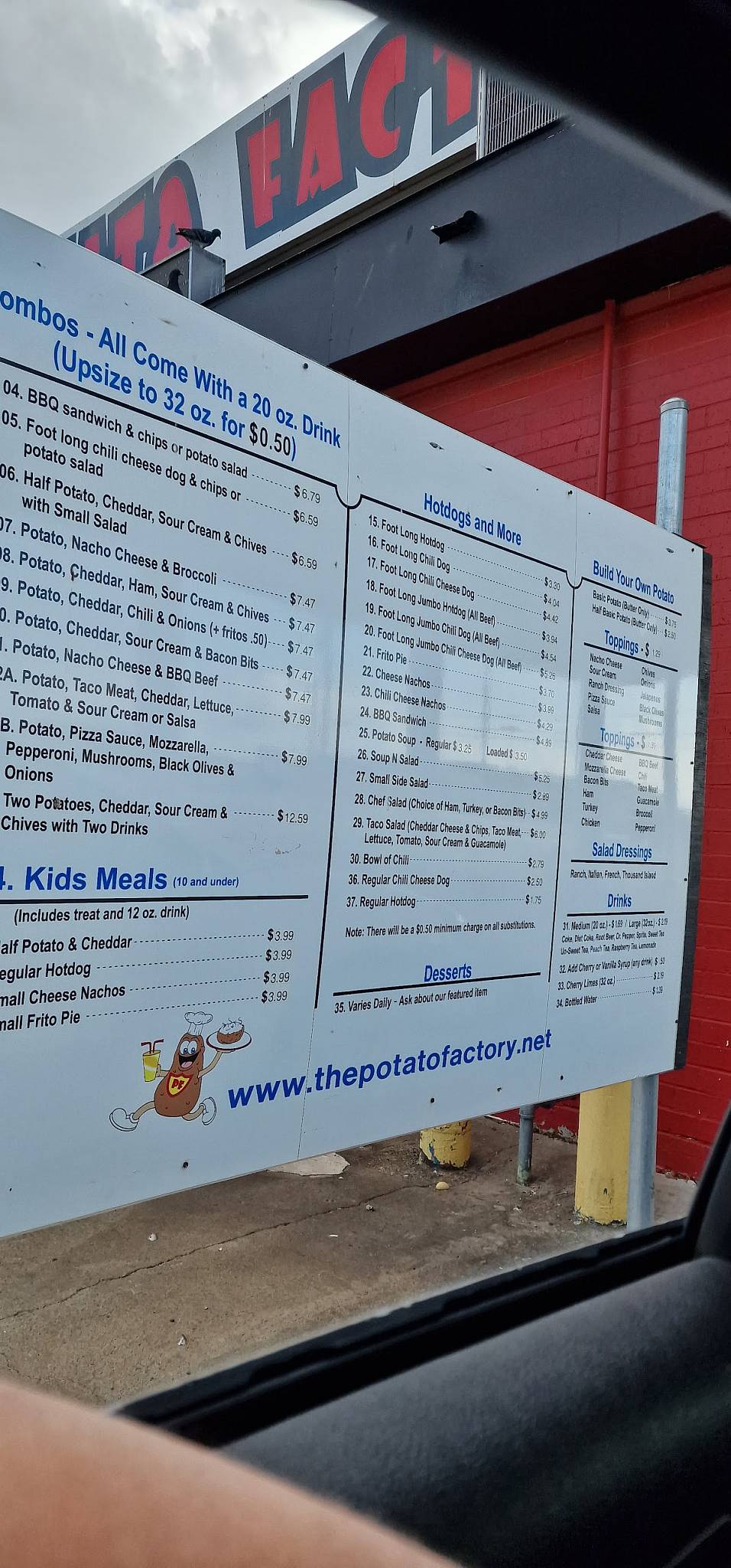 Menu at The Potato Factory fast food, Amarillo, S Western St