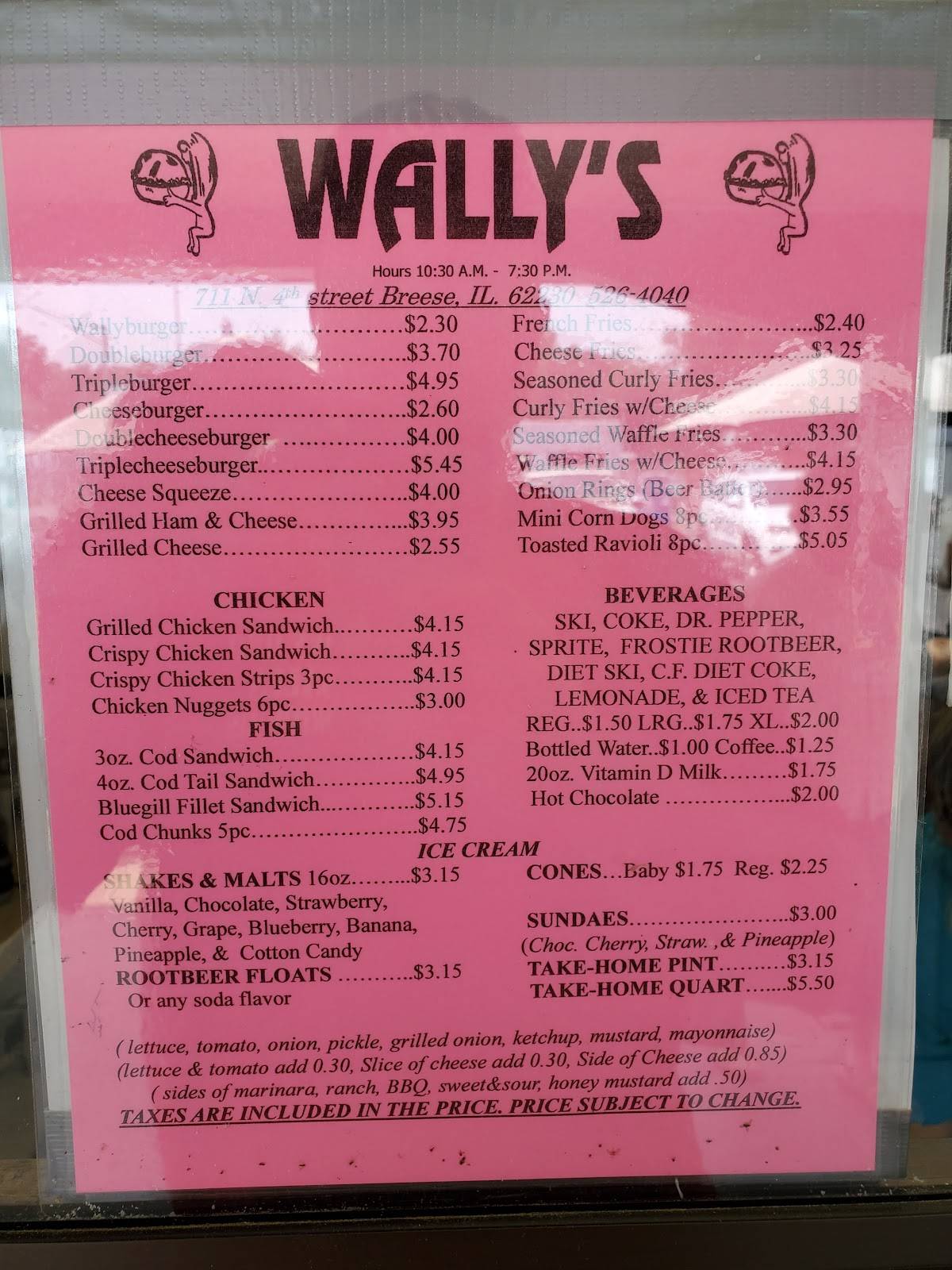 Menu at Wally's Drive-In fast food, Breese