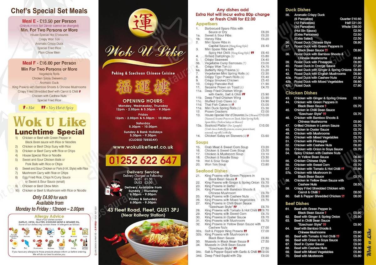 Menu at Wok U Like fast food, Fleet, 43 Fleet Rd
