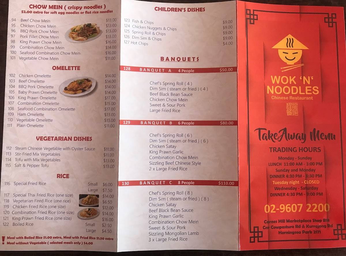 Menu at Wok 'n' Noodles fast food, Carnes Hill