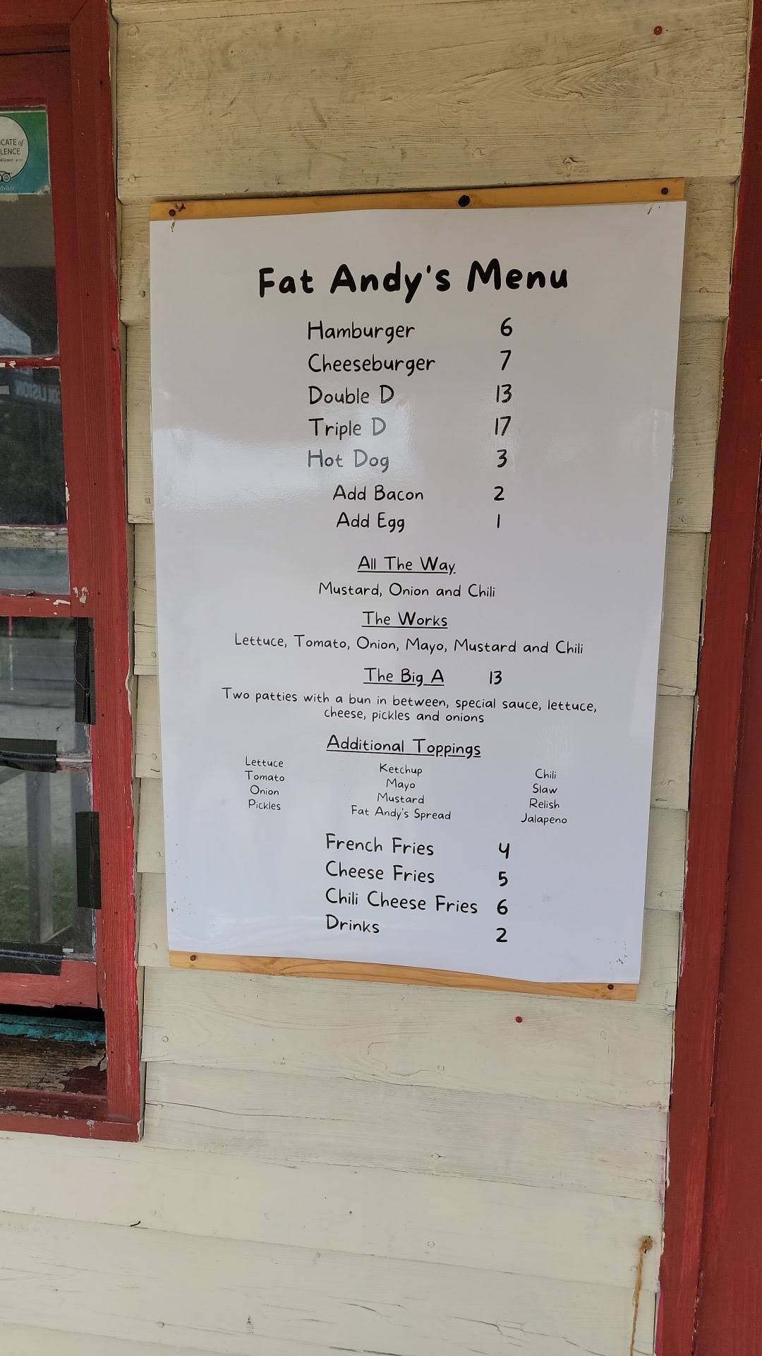 Menu at Fat Andy's Burgers restaurant, Southport