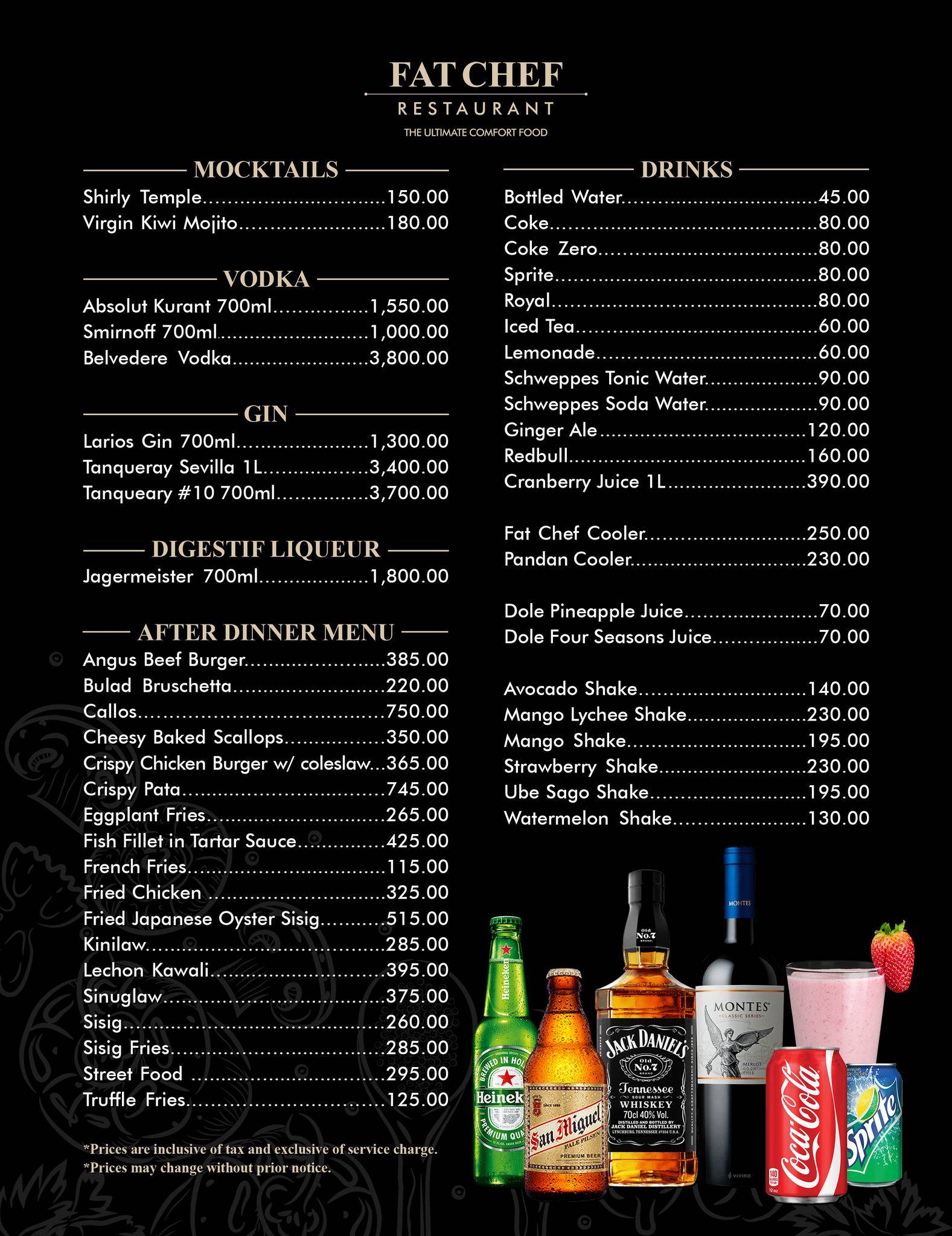 Carta de Fat Chef Restaurant, Cagayan de Oro