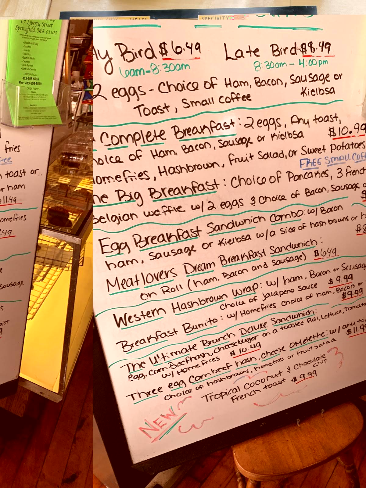 Menu at Felix's Breakfast & Sandwich Shop restaurant, Springfield