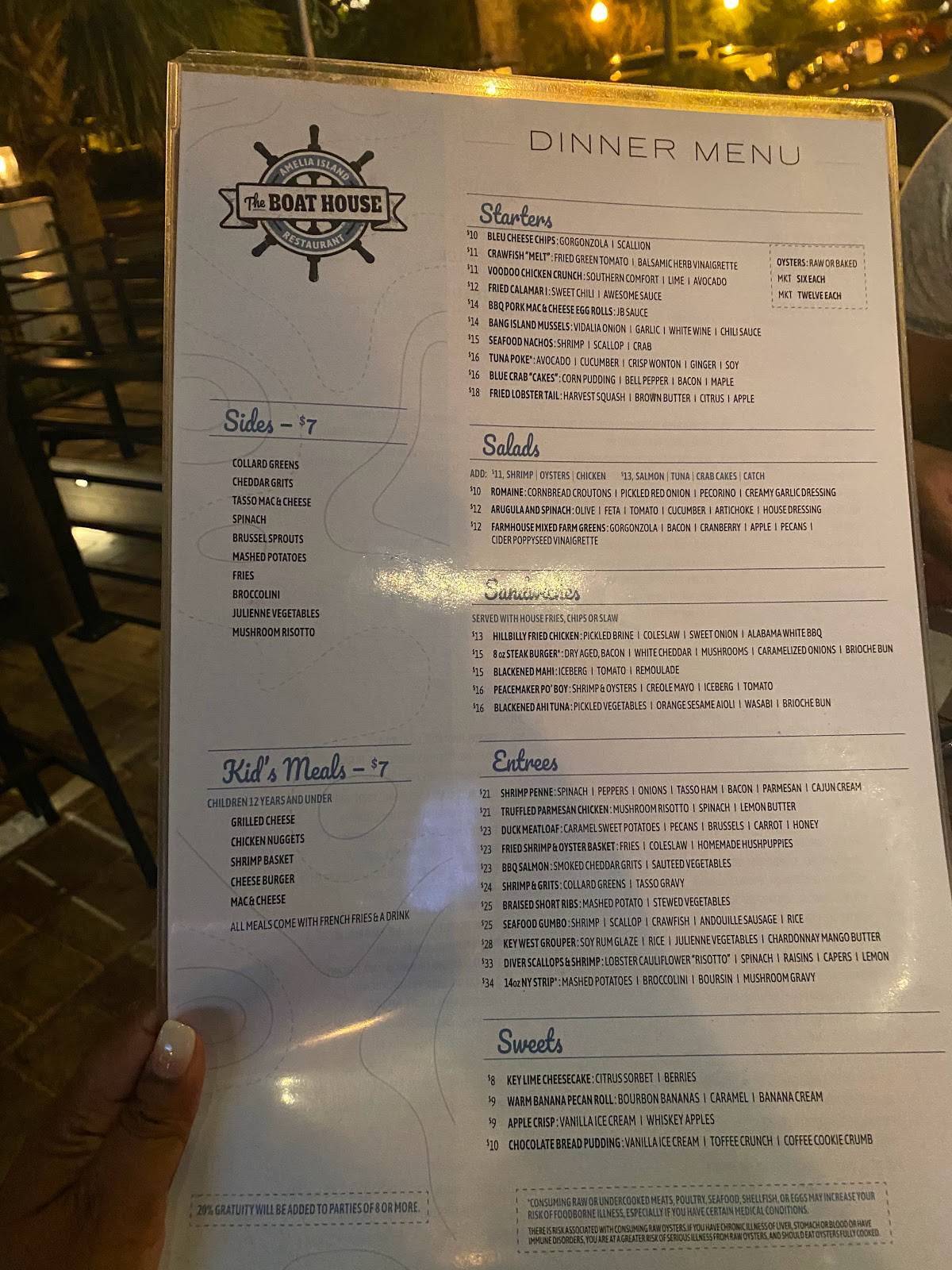 Menu at The Boat House pub & bar, Fernandina Beach