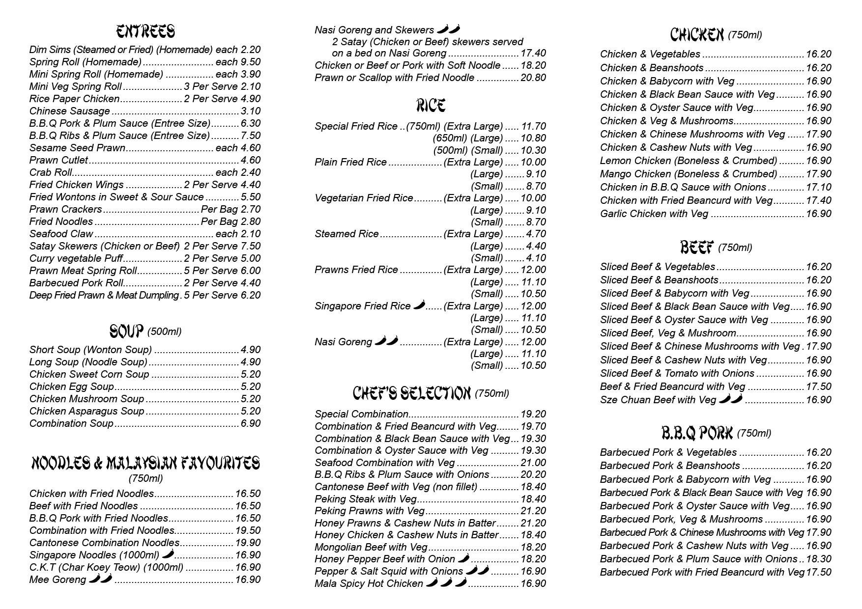 Menu at Loi Eng Restaurant, Ferntree Gully
