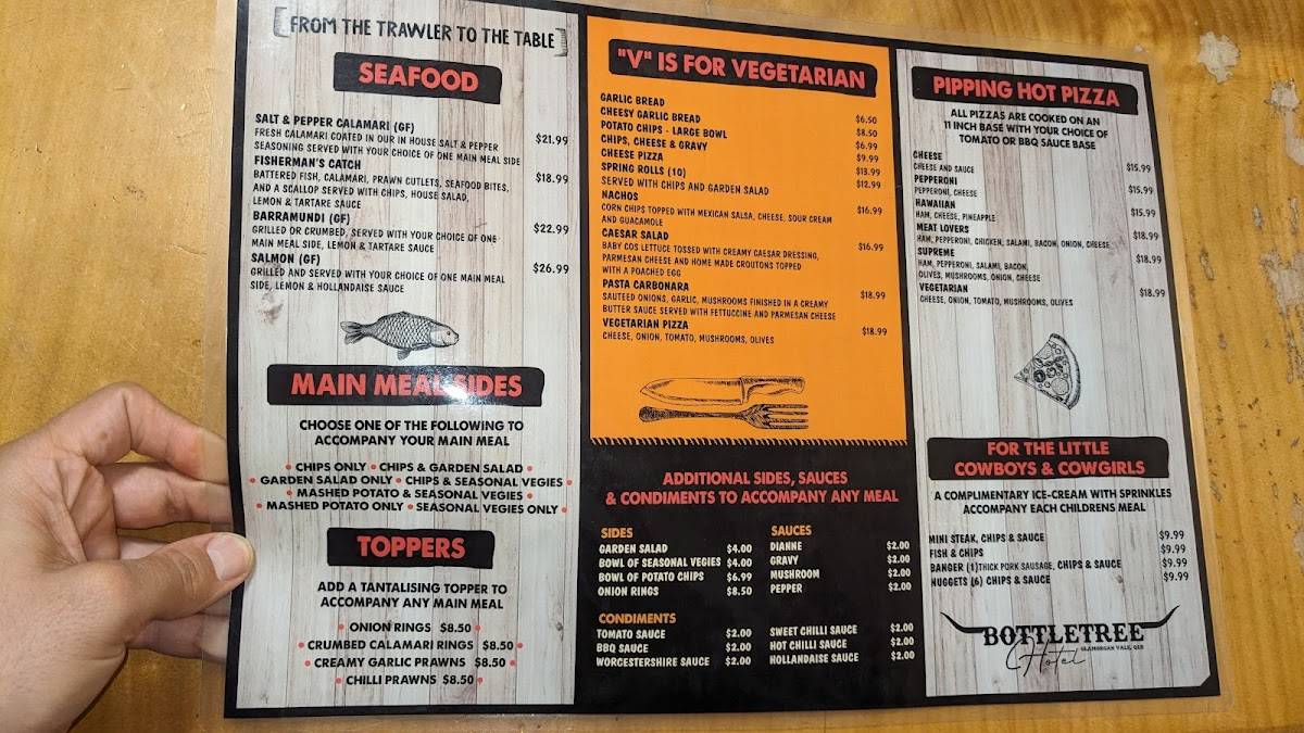 Menu at Bottletree Hotel pub & bar, Fernvale