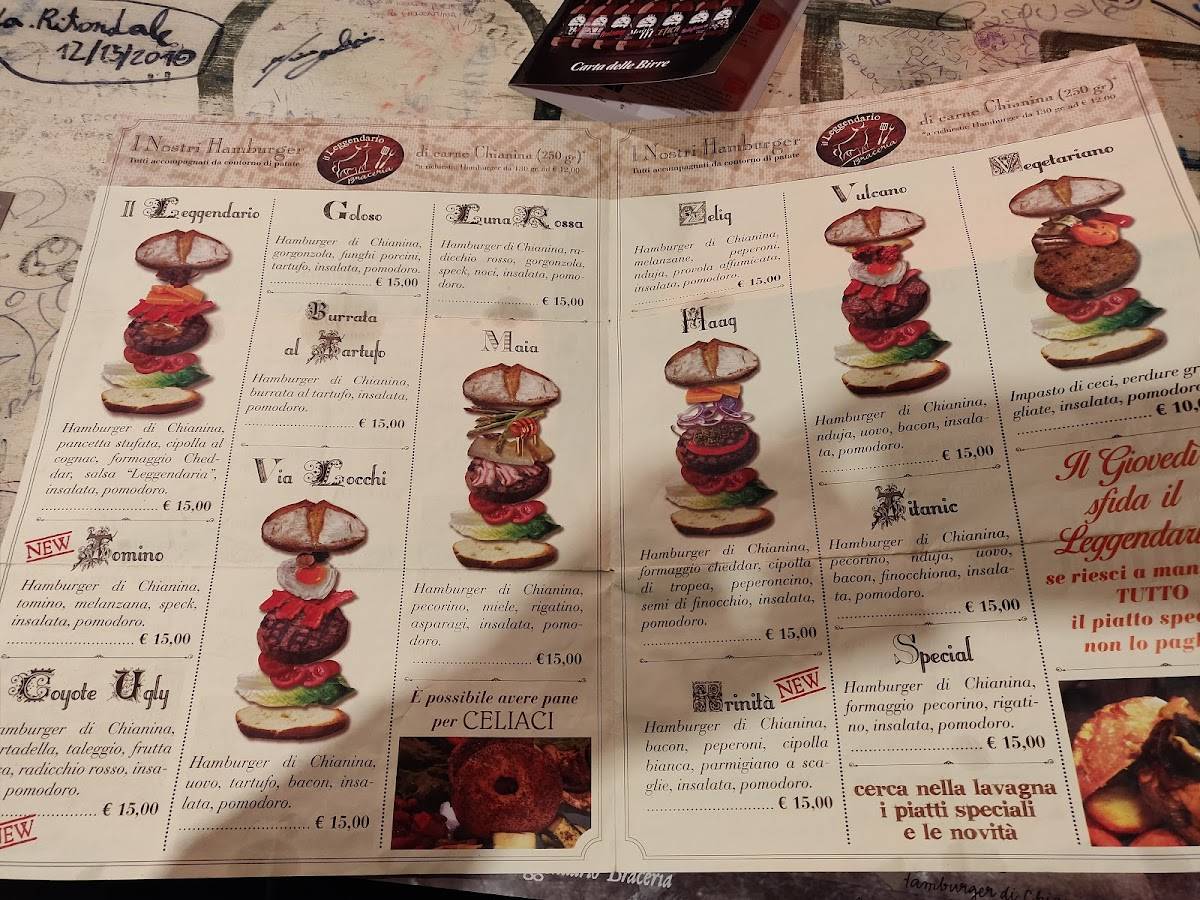 Menu da Braceria il Leggendario ristorante, Figline Valdarno