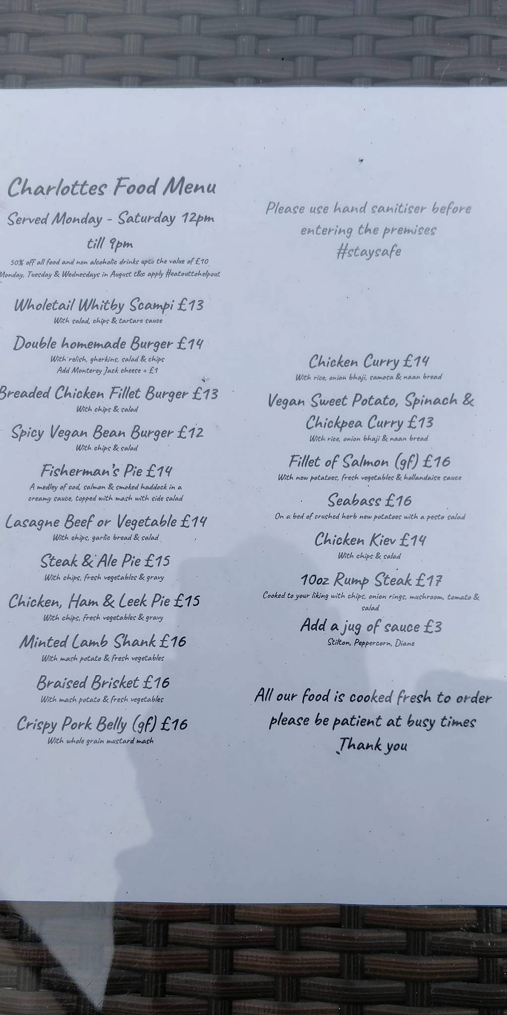 Menu at Charlottes Of Filey pub & bar, Filey