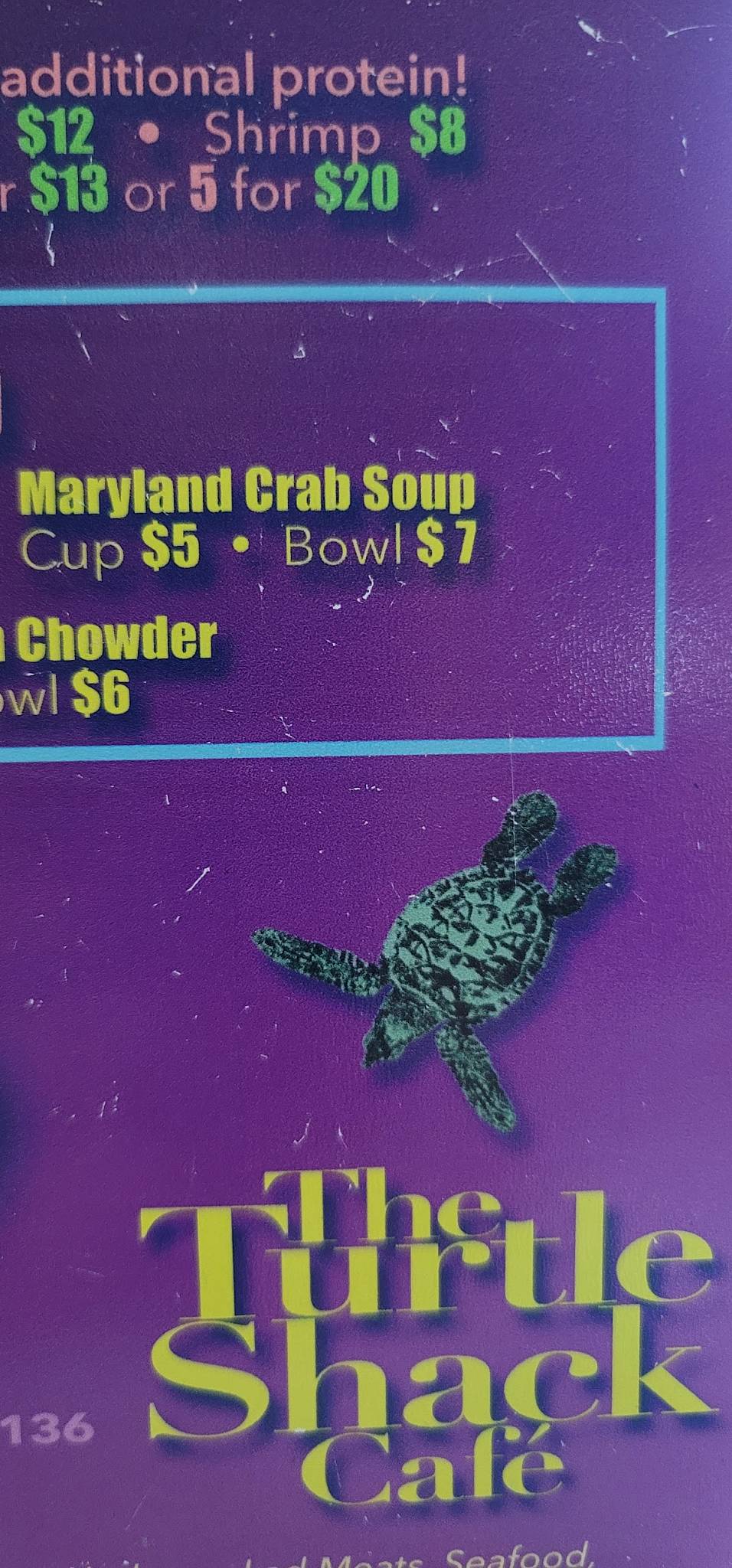 Menu at Turtle Shack Cafe, Flagler Beach