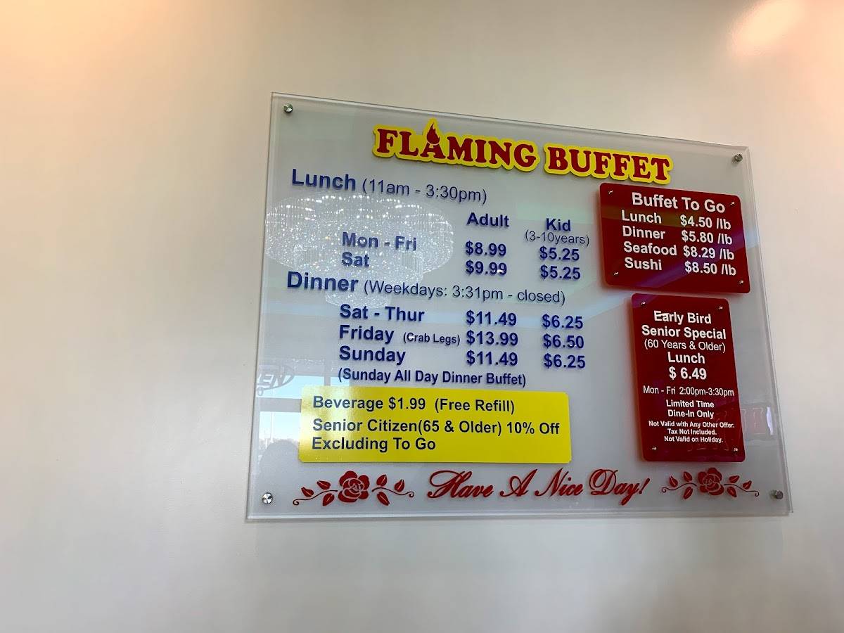Menu at Flaming Buffet restaurant, Richardson