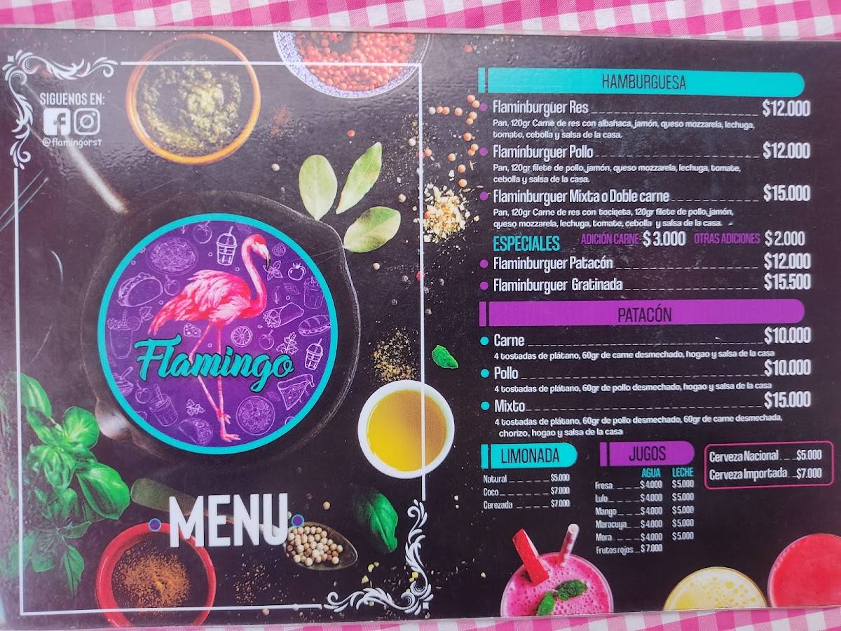 Carta de Flamingo Restaurante, Cali