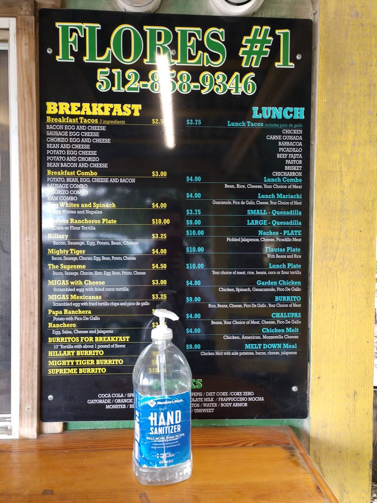 Menu at Flores Breakfast and Lunch restaurant, Dripping Springs