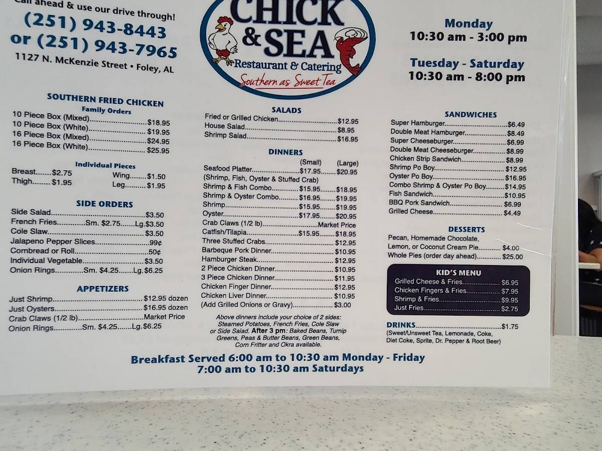Menu at Chick & Sea Foods restaurant, Foley