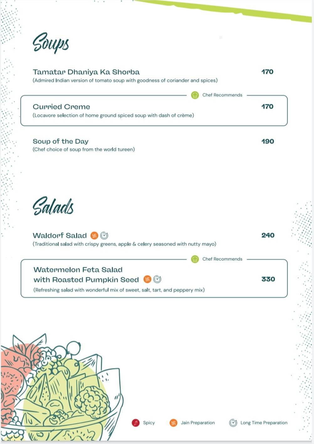 Menu at Food Nirvana, Chennai, 23/11