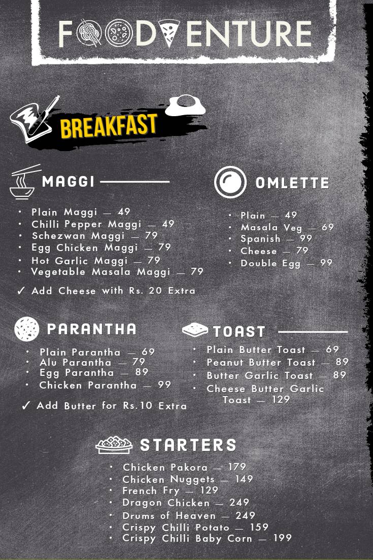 Menu at Food Venture, Manali
