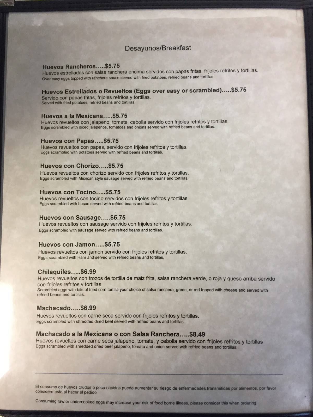 Menu at Las Pericas restaurant, Fort Worth