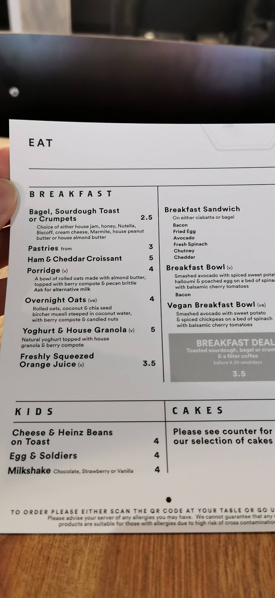 Menu at Foundation Coffee House, Manchester, Sevendale House