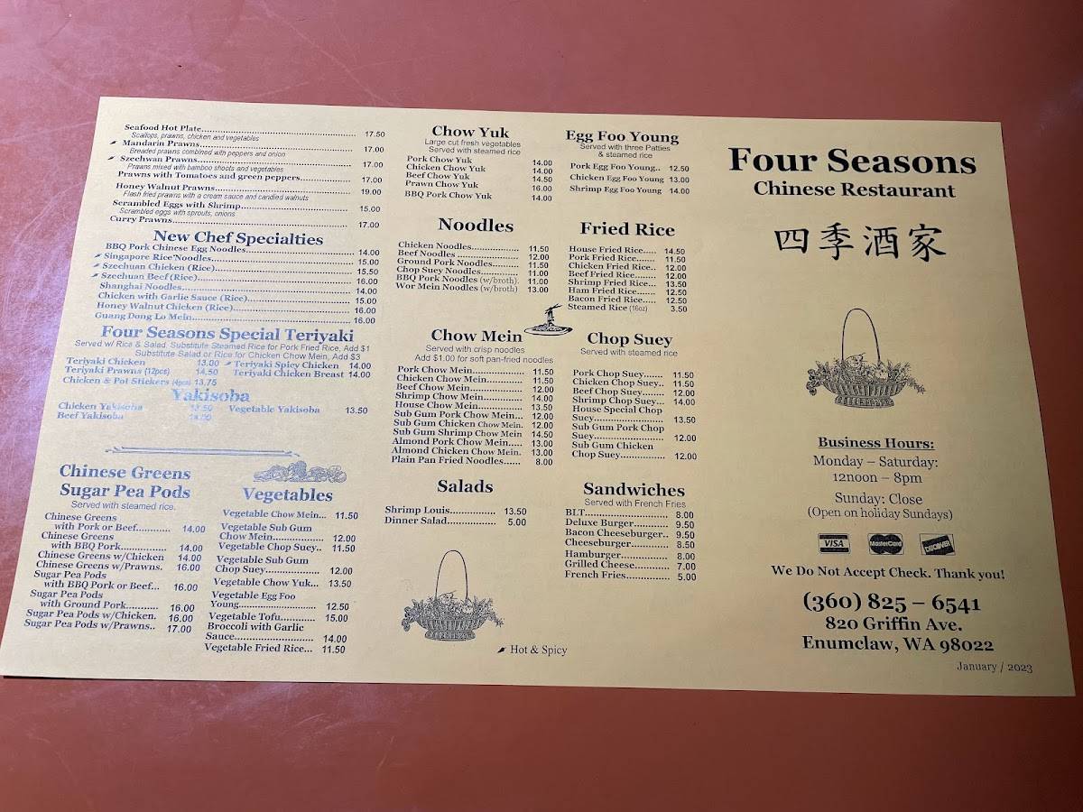 Menu at Four Seasons Chinese Restaurant, Enumclaw