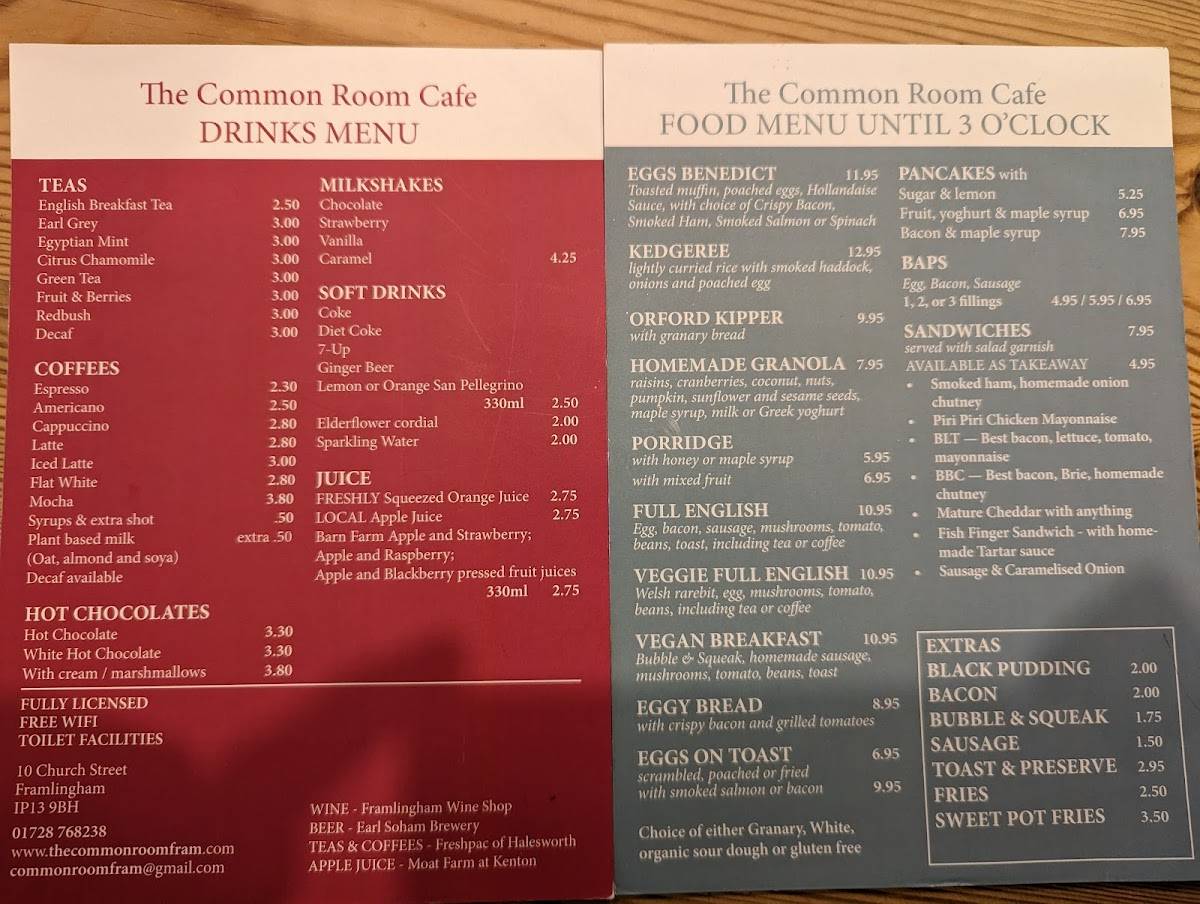 Menu at Common Room Café. pub & bar, Framlingham
