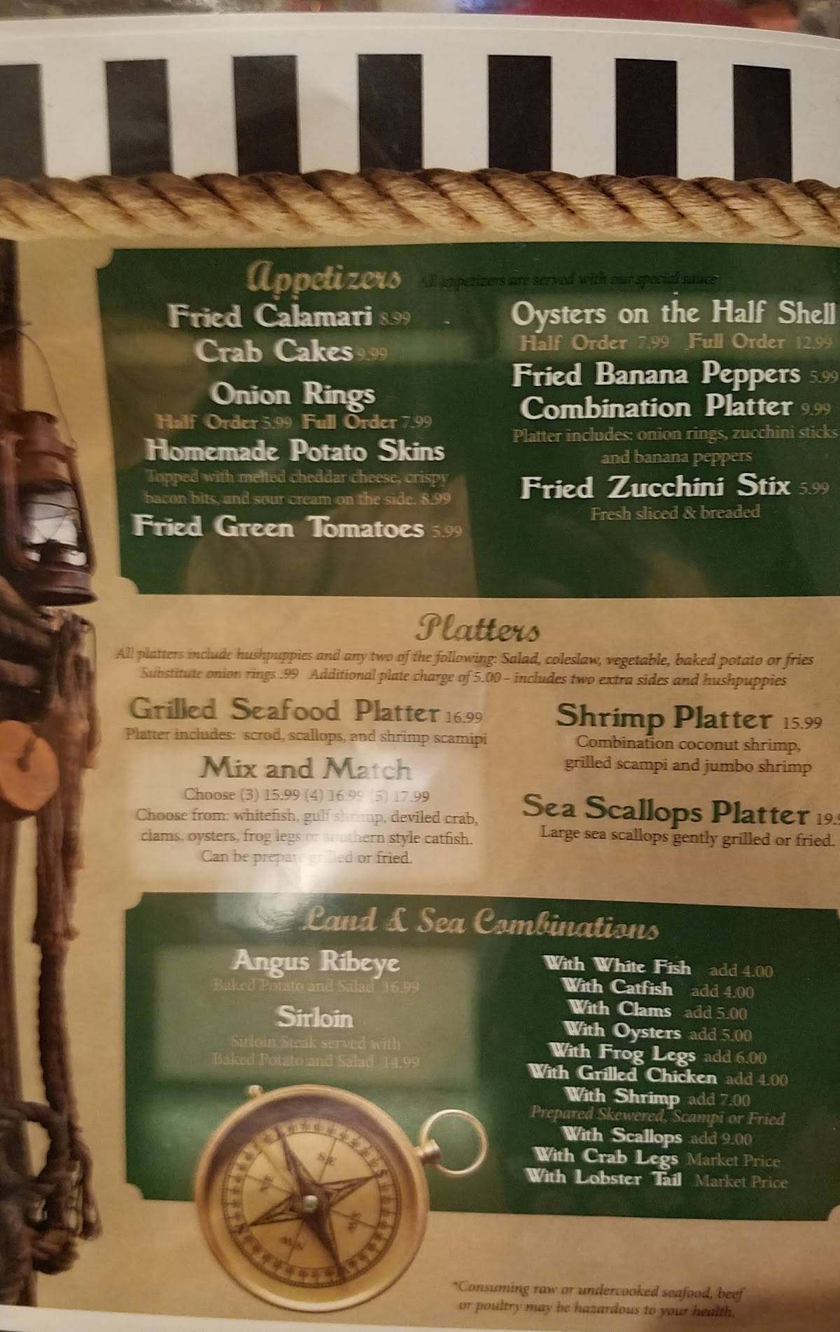 Menu at Jim's Seafood restaurant, Frankfort
