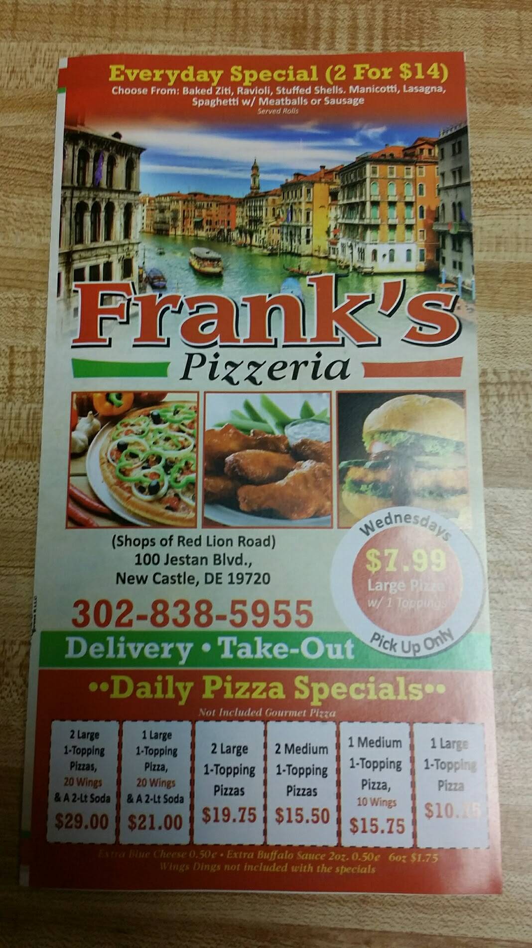 Menu at Frank's Pizzaria pizzeria, Bear, 100 Jestan Blvd