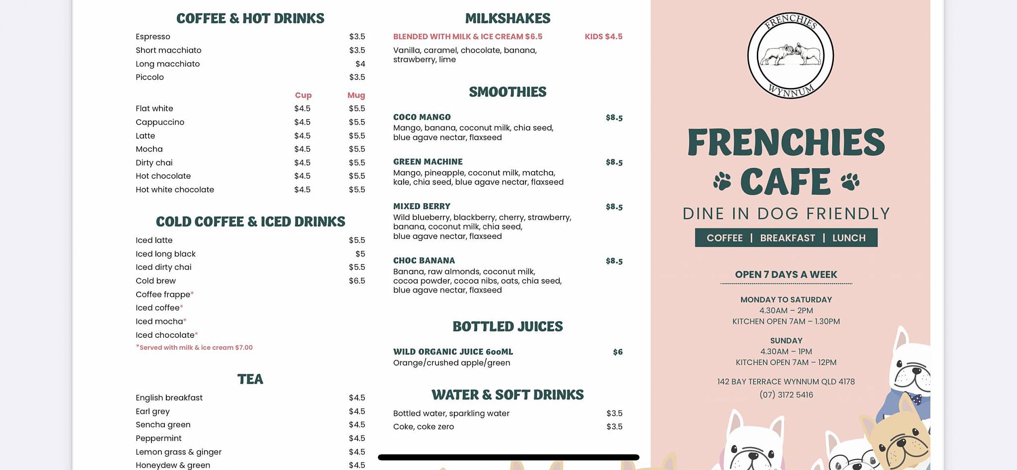 Menu at Frenchies Cafe Wynnum, Wynnum