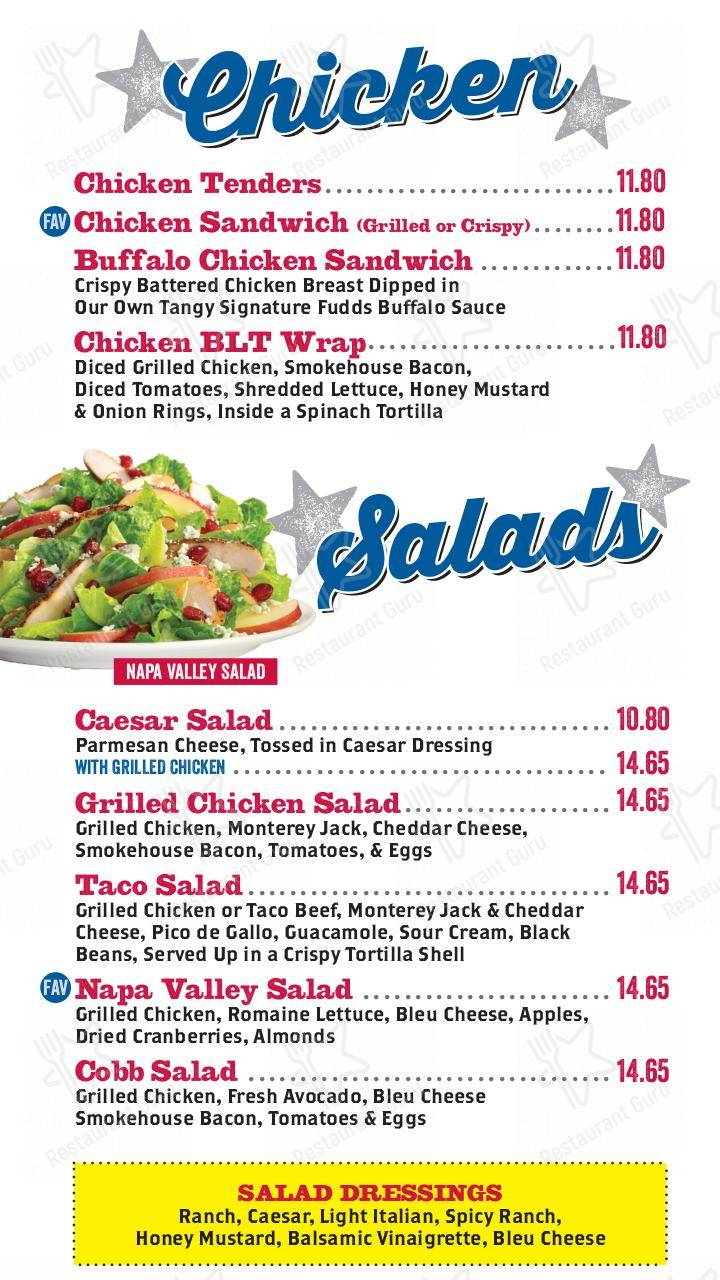 Menu at Fuddruckers restaurant, Regina