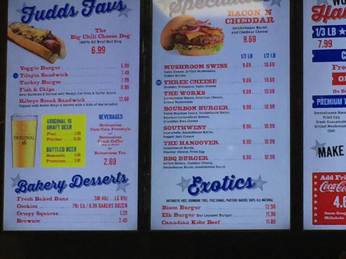 Menu at Fuddruckers restaurant, Regina