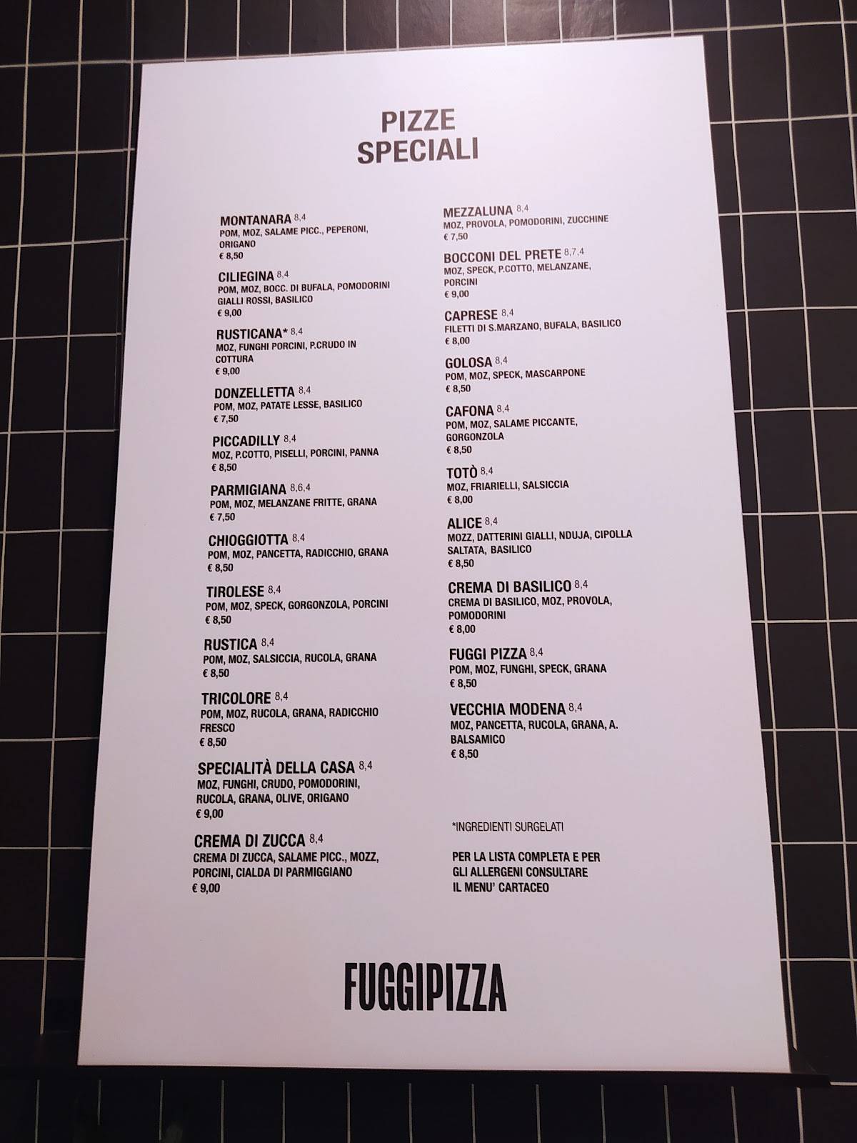 Menu da Fuggi Pizza ristorante, Castelfranco Emilia