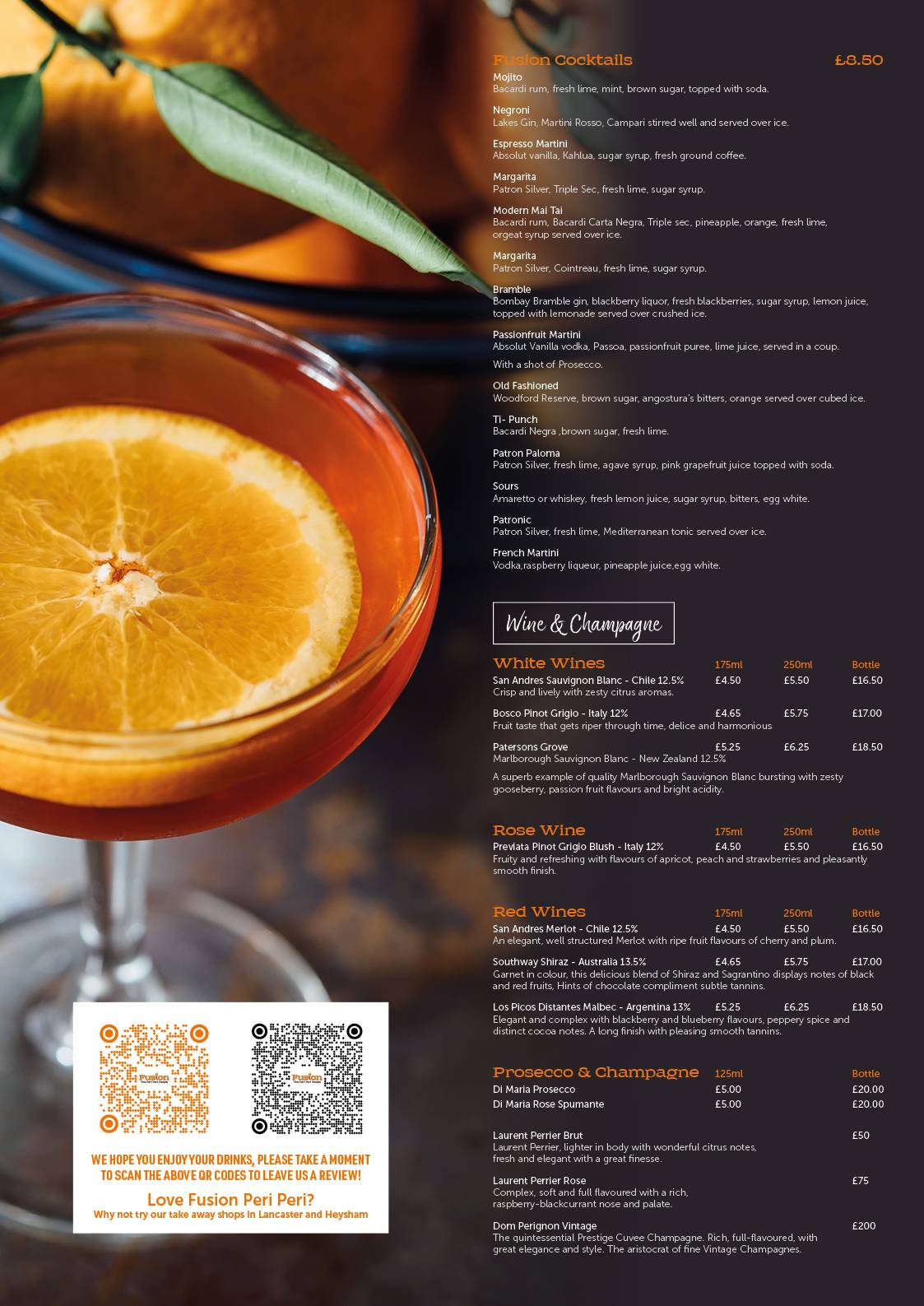 Menu at Fusion Sports Bar, Morecambe, 3-5 Pedder St