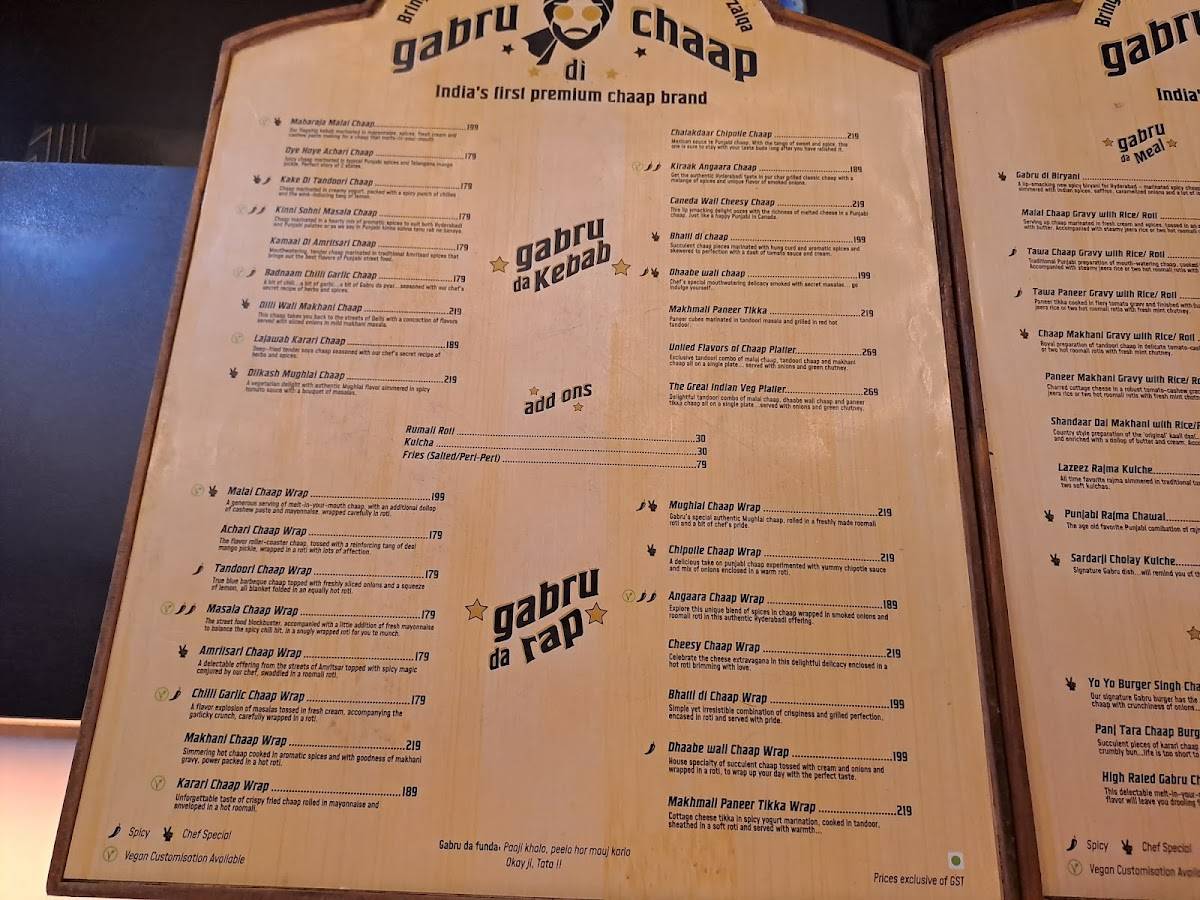 Menu at Gabru Di Chaap, Hyderabad, 115